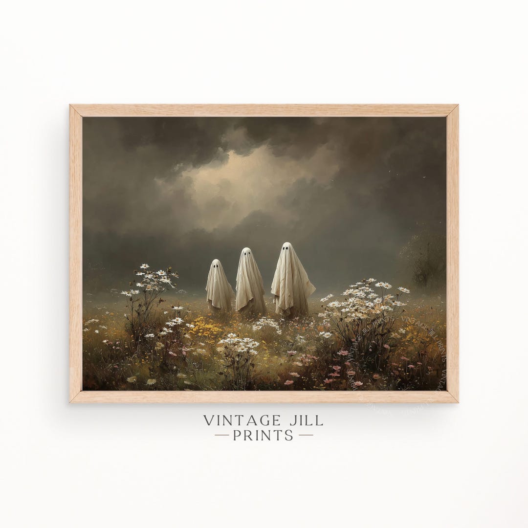 Printable Spooky Ghosts in Meadow - Moody Vintage Wall Art, Ghostly ...