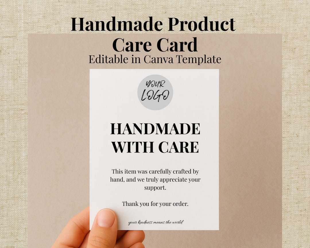 Handmade Care Card Template • Product Care Insert • Small Business ...