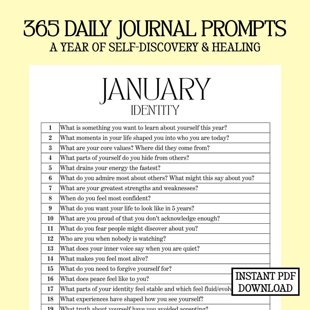 365 Daily Journal Prompts | Guided Self Discovery | Mental Health ...