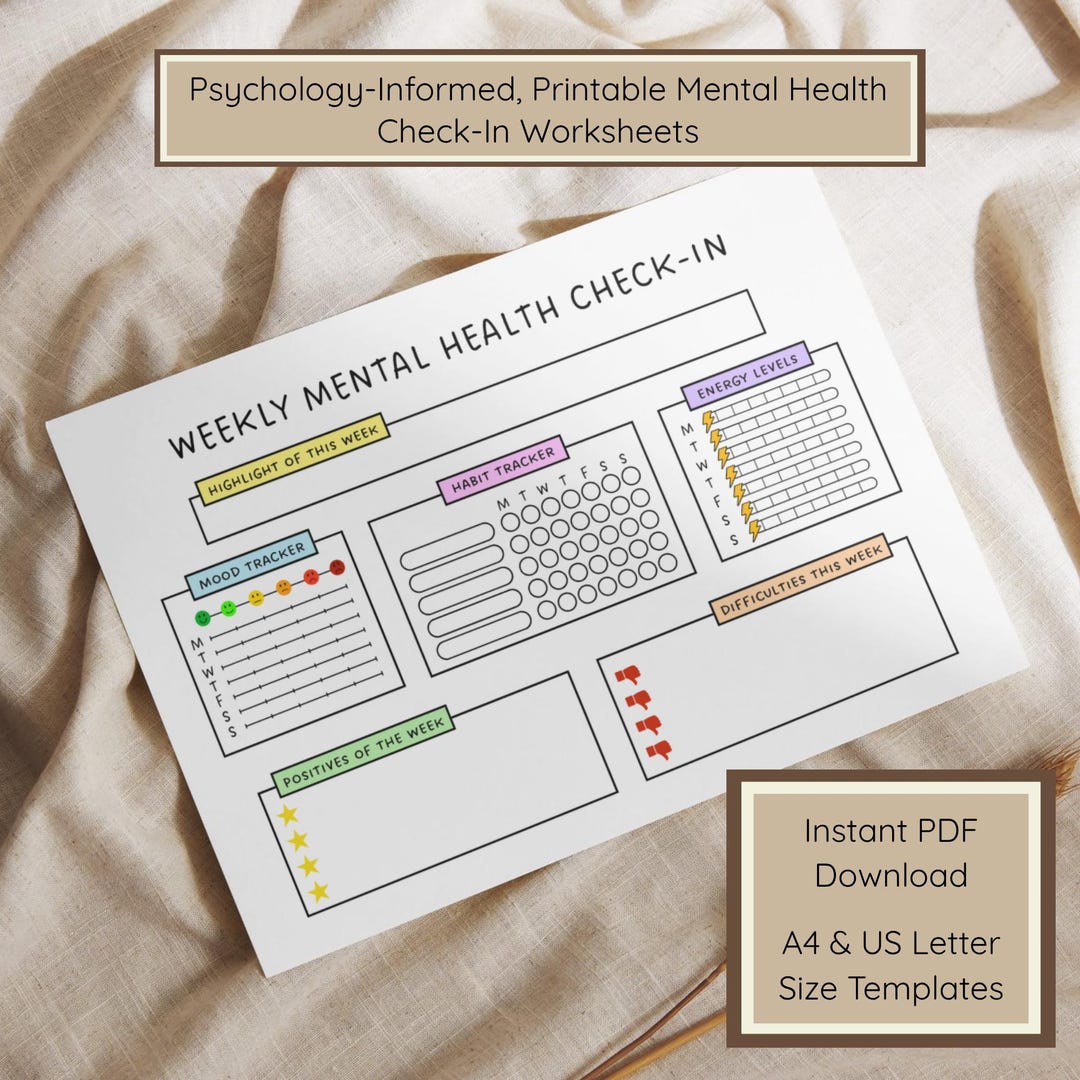 Weekly Mental Health Check-in | Well-being Planner Printable | Mood ...
