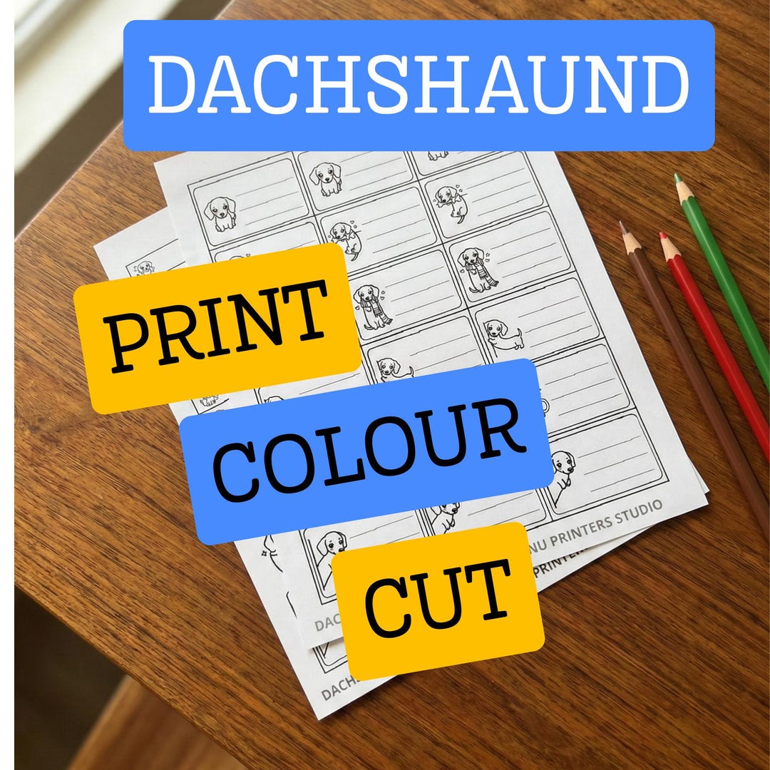 Dachshund Coloring Labels – Printable Name Labels – Dog Stickers – A4 ...