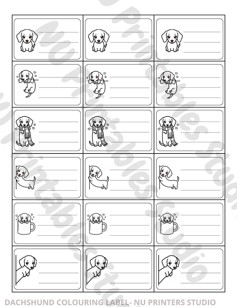 Printable Labels & Coloring Pages Dachshund - Etsy
