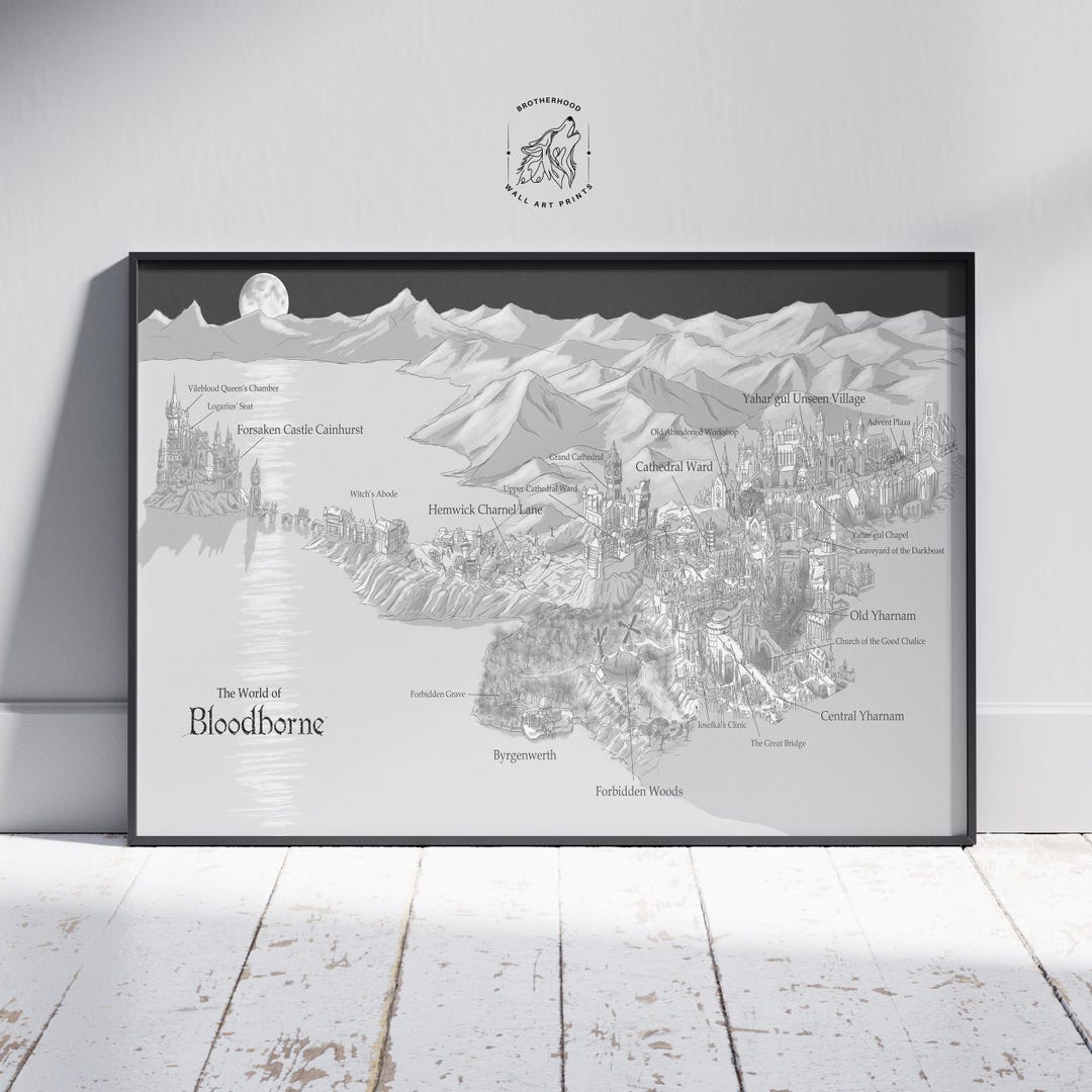 Bloodborne Map Poster – Yharnam World Map Wall Art, Gaming Room Decor ...