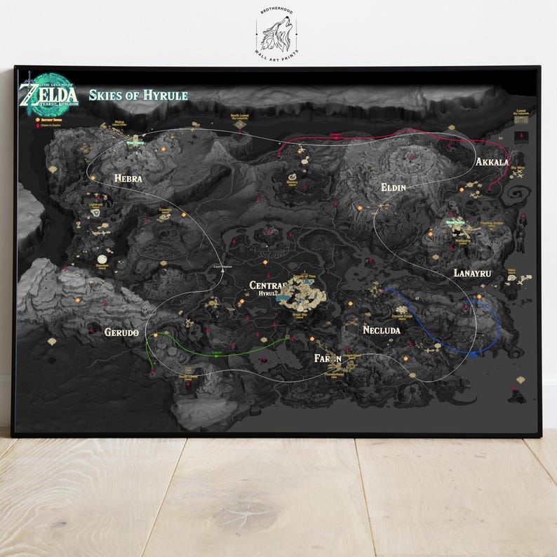 Zelda Tears of the Kingdom Map Poster, Skies of Hyrule Wall Art, Gaming ...