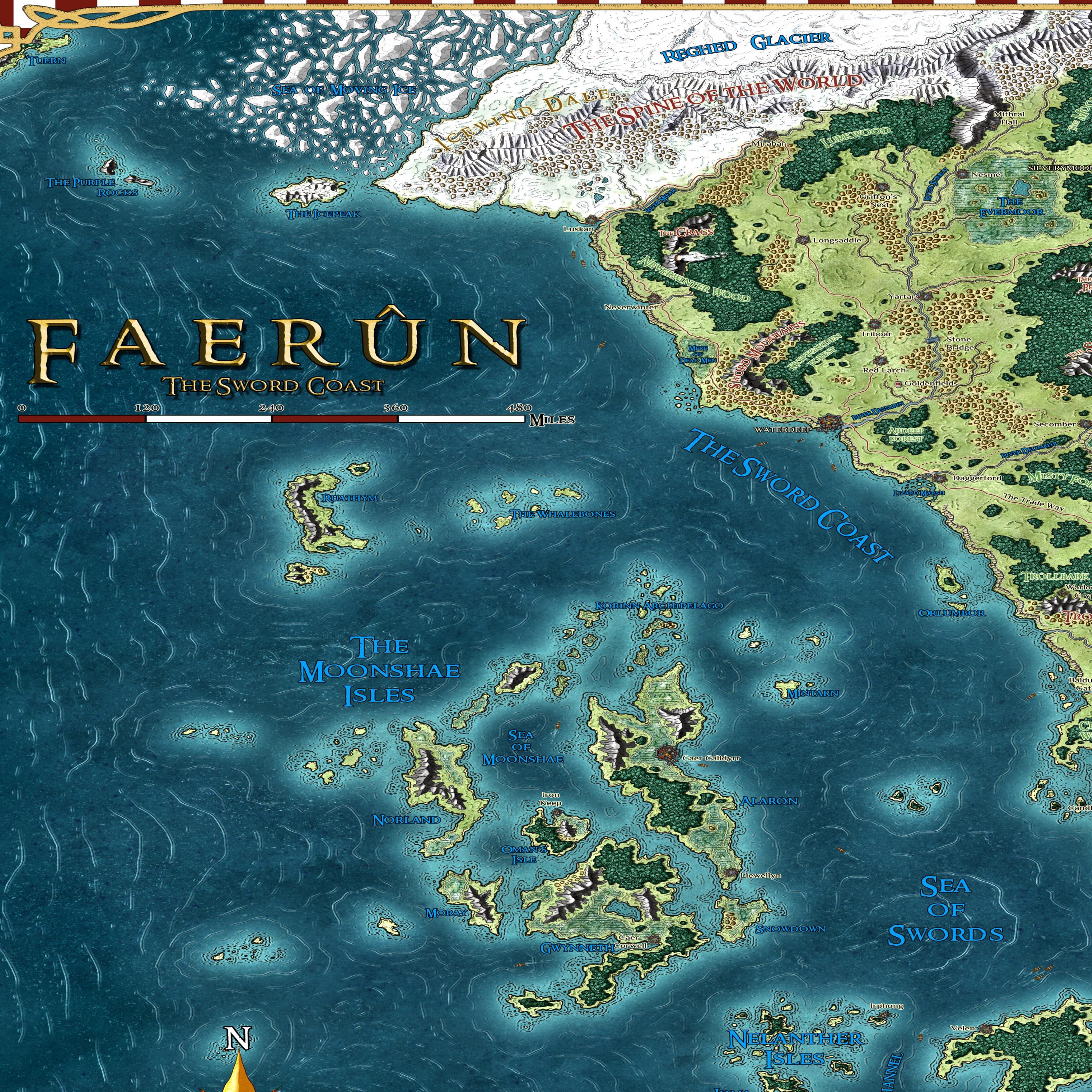 Faerun Map Poster | Sword Coast Wall Art | Fantasy RPG Game Map Print ...
