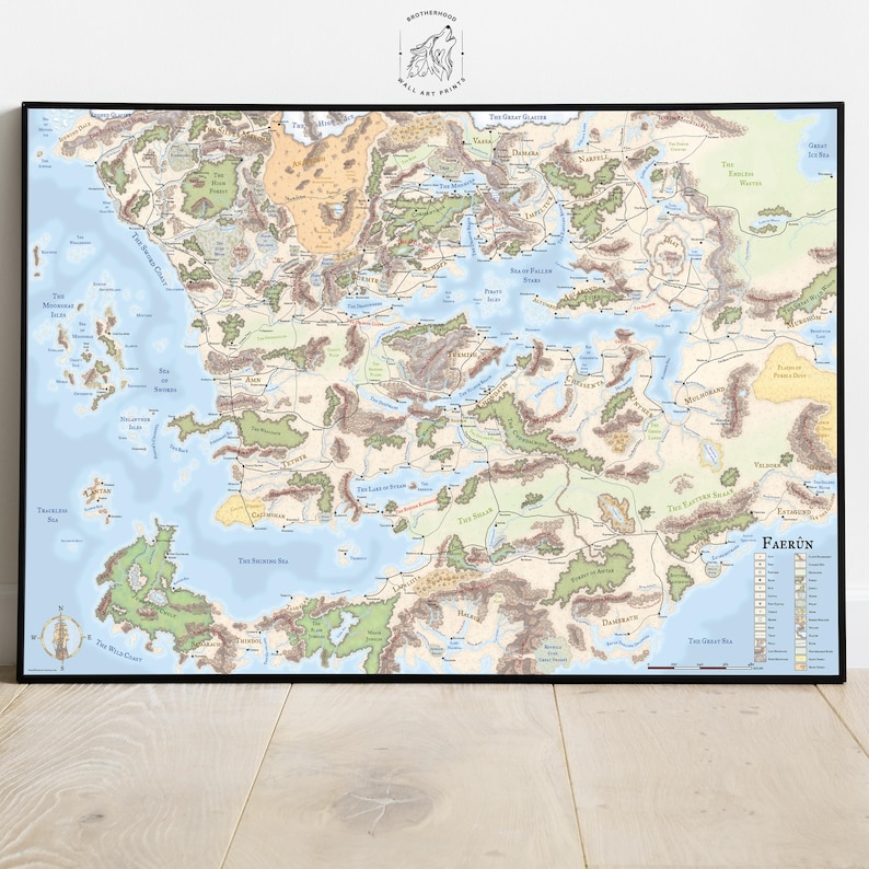 Faerun Map Poster | Sword Coast Wall Art | Fantasy RPG Game Map Print ...