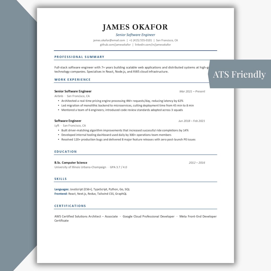 Simple ATS Friendly Resume Template Word, Pages, ATS Resume, CV Resume ...