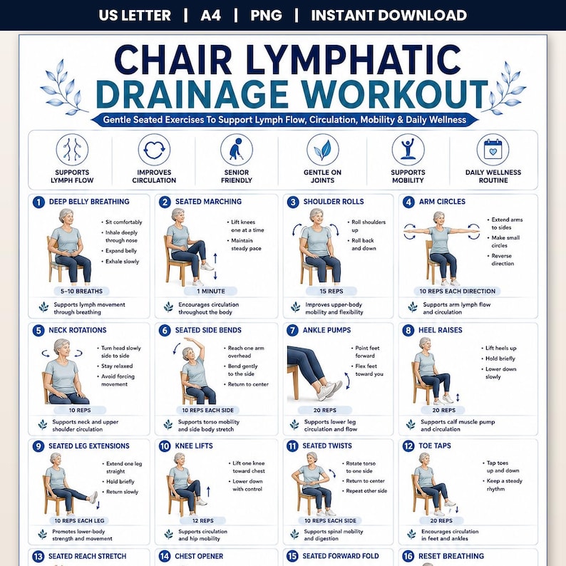 Chair Lymphatic Drainage Workout | Seated Senior Exercises Poster ...