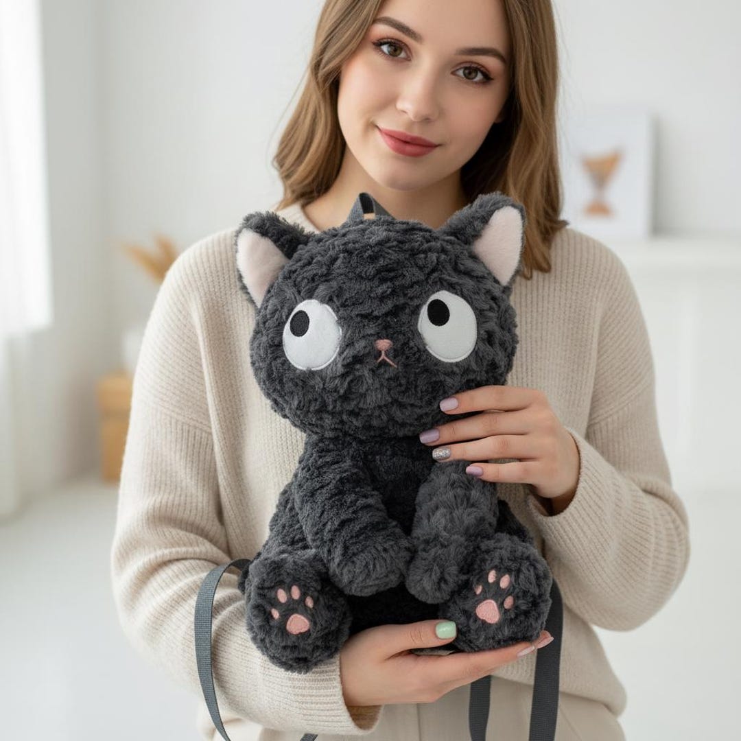 Kawaii Black Cat Plush Backpack, Anime Style - Etsy