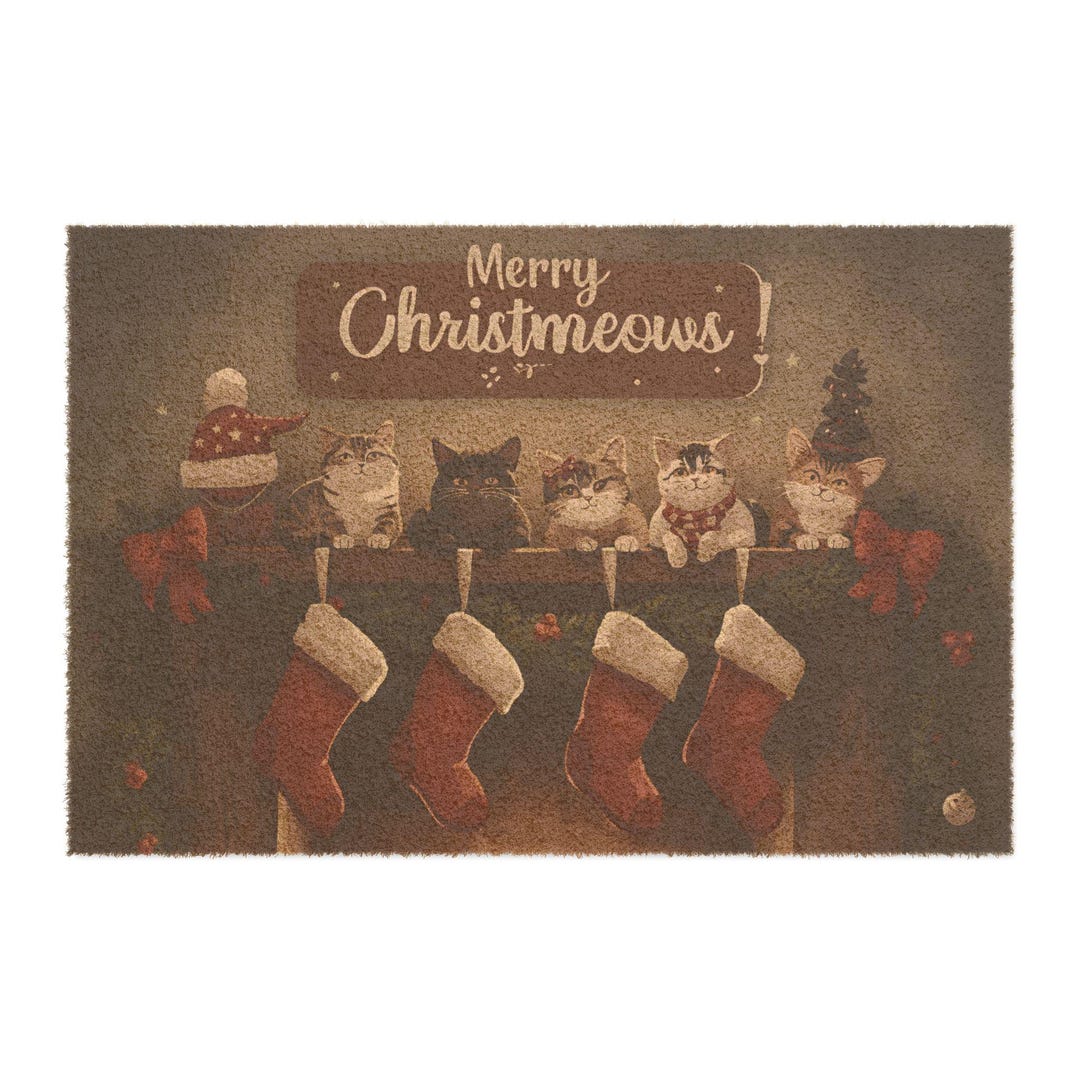 Merry Christmeows Cats Doormat | Christmas Stockings Holiday Door Mat ...