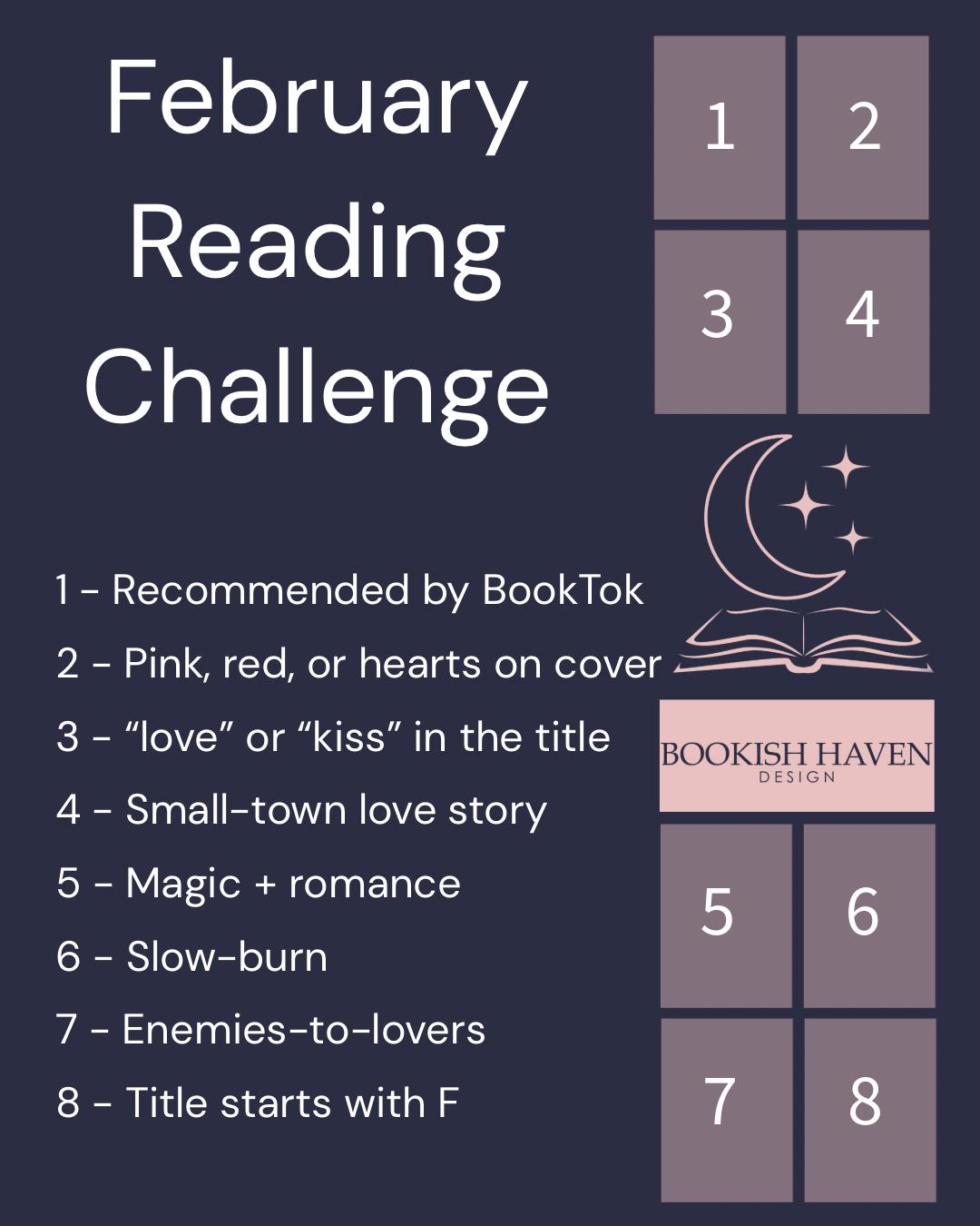 February Reading Challenge Printable | Romance Book Challenge | Monthly ...