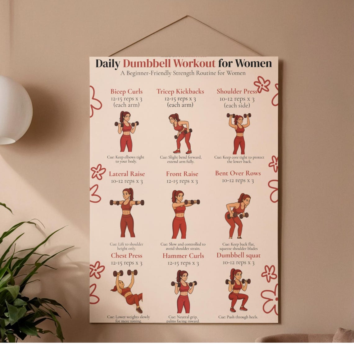Dumbbell Workout for Women Printable | Beginner Home Exercise (PDF) - Etsy