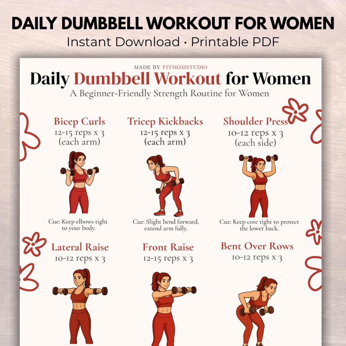 Dumbbell Workout for Women Printable | Beginner Home Exercise (PDF) - Etsy