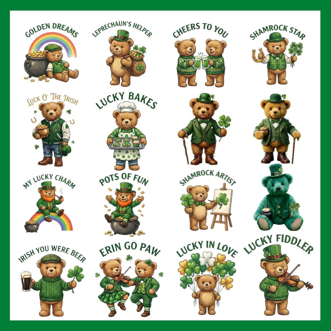 St Patrick's Day Teddy Bear PNG Bundle, Shamrock Clipart - Etsy