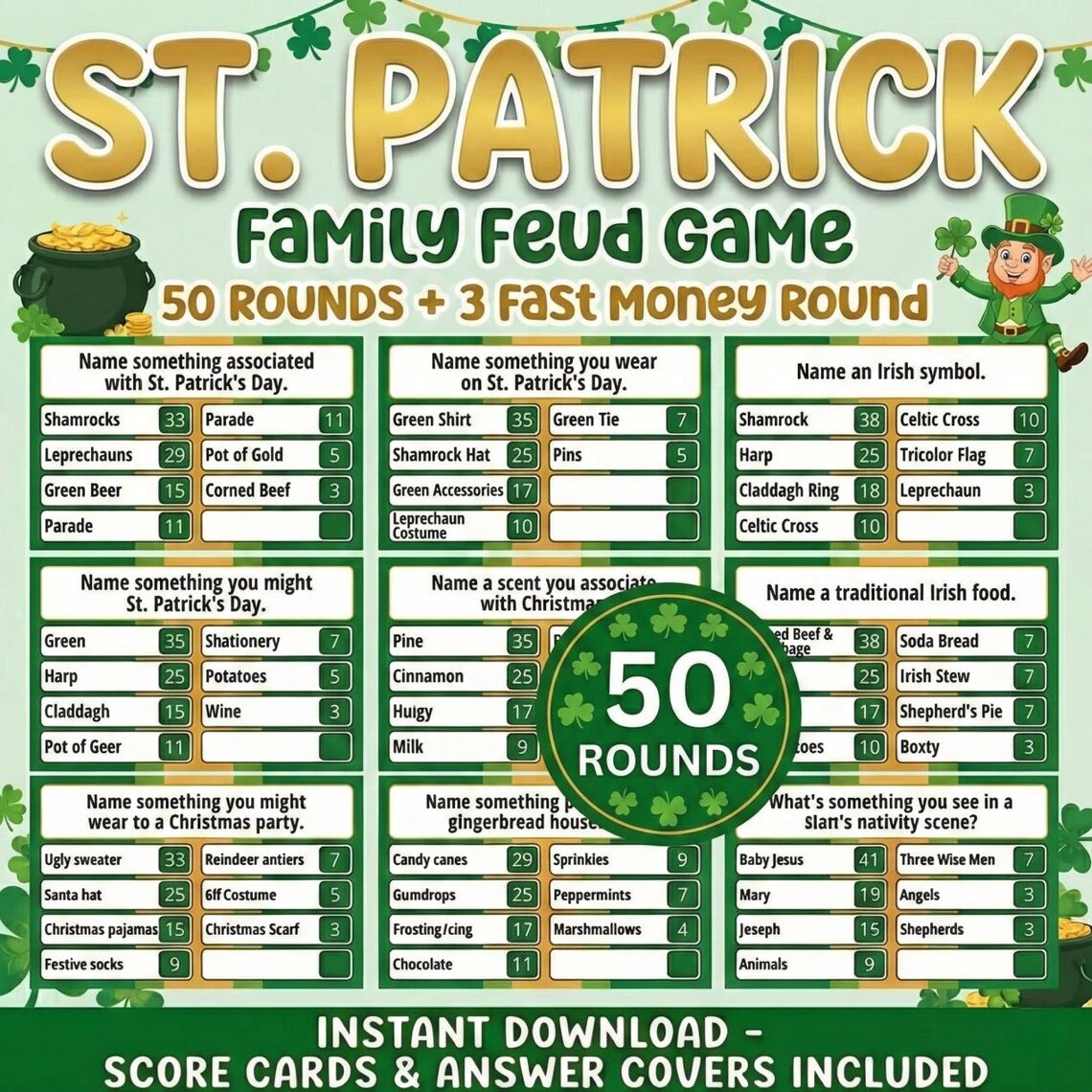 Printable St. Patrick's Day Feud Game | St. Patrick's Day Friendly Feud ...