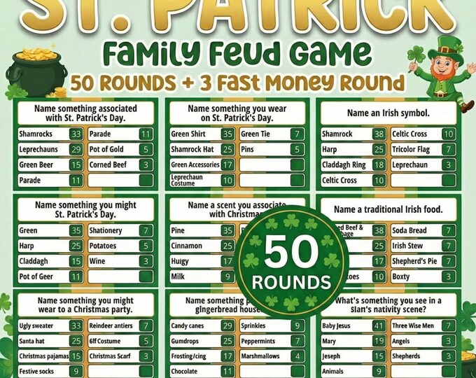 Printable St. Patrick's Day Feud Game | St. Patrick's Day Friendly Feud ...