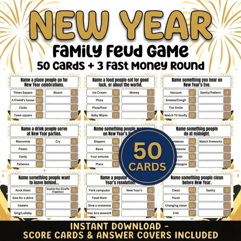 Family Feud Game New Year’s Eve | Printable New Year Game | New Year ...