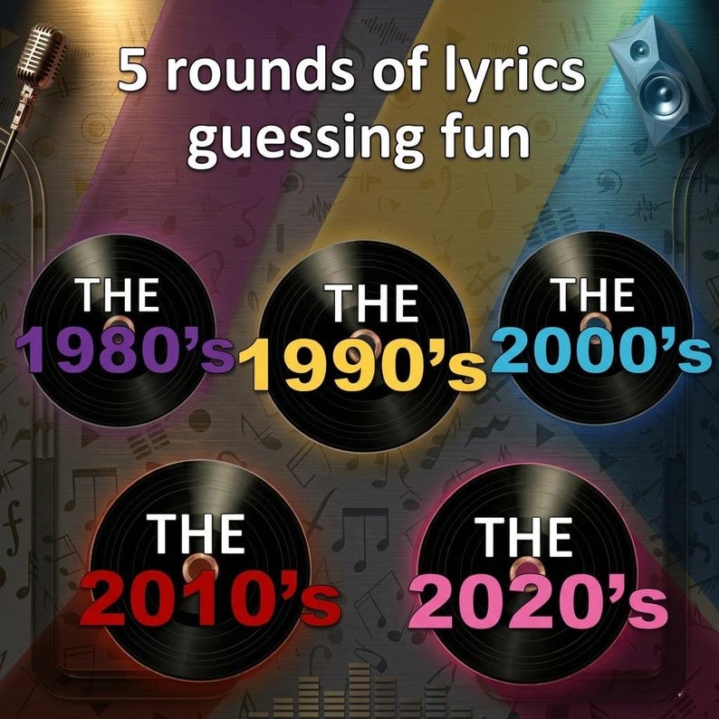FINISH THE LYRICS Digital Party Game | Music Game | Decade Trivia ...