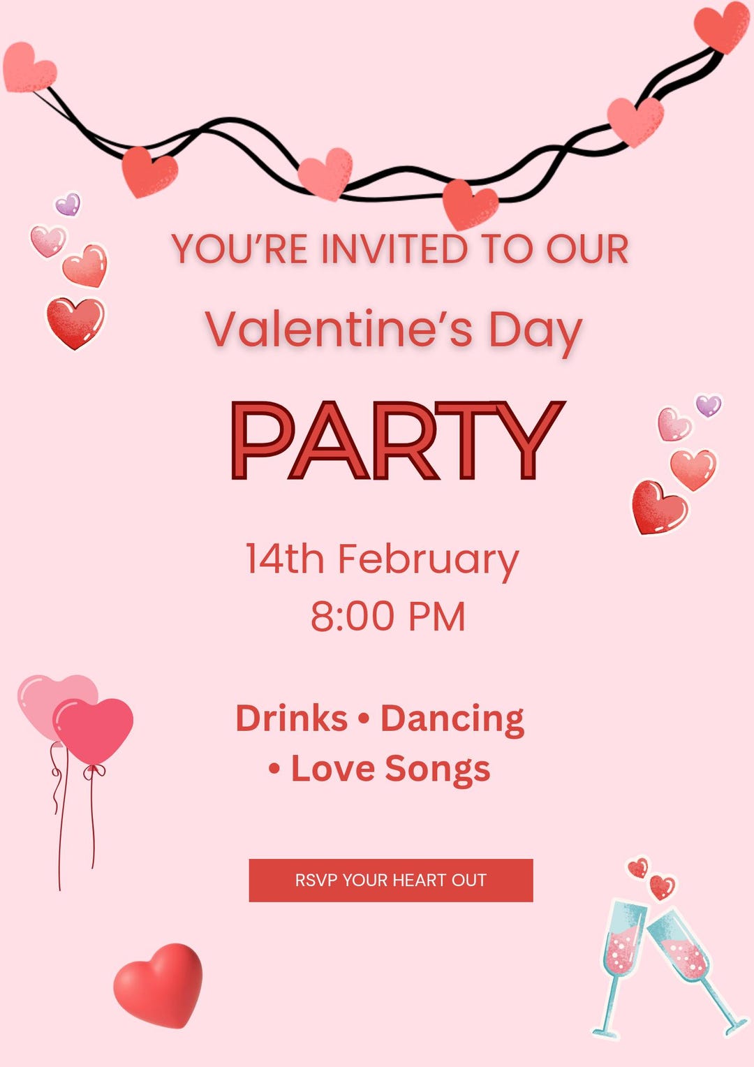 Editable Valentine’s Day Party Invitation | Canva Template | Romantic ...