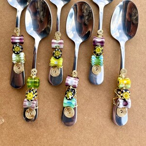 Beaded Tea Spoon, Colorful, Chinoiseries Ceramic, Wire Wrapped ...
