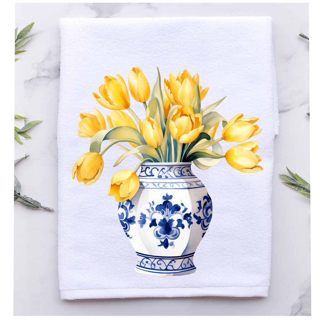 Flowers Chinoiserie Kitchen Towel, Ginger Chinoiserie Vase Tea Dish ...