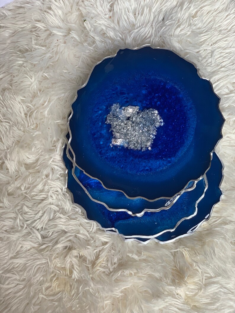 Blue & Silver Geode Resin Coasters: Chic House Decor - Etsy