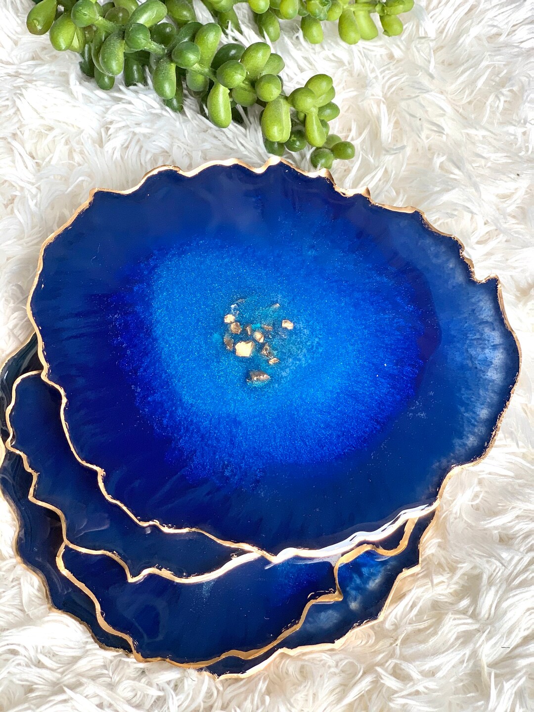 Unique Geode Shape Resin Coasters, Agate Coaster, Blue and Gold Geode ...