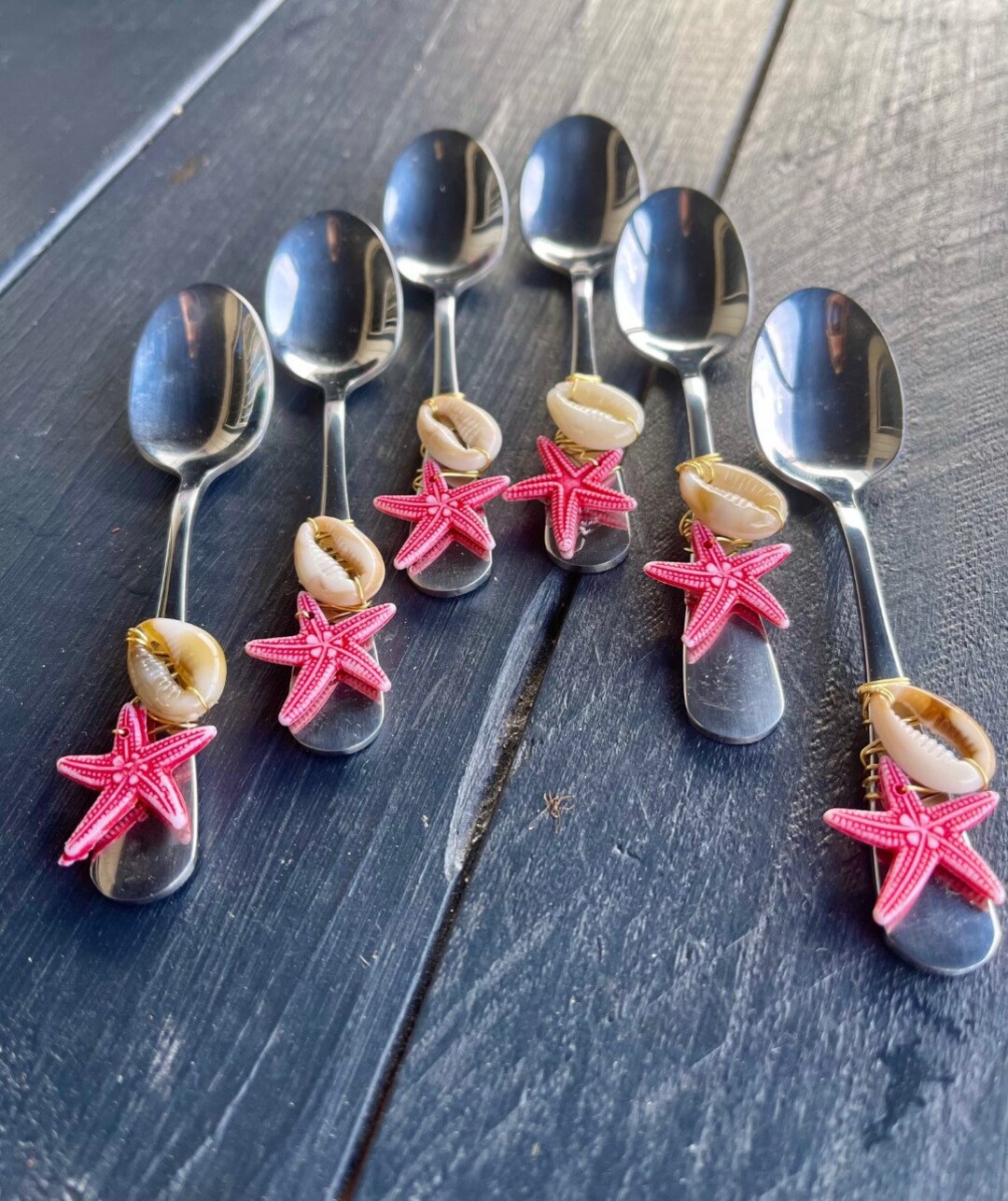 Beaded Tea Spoon, Coral, Nautical, Beach, Shell, Wire Wrapped, Crystals ...