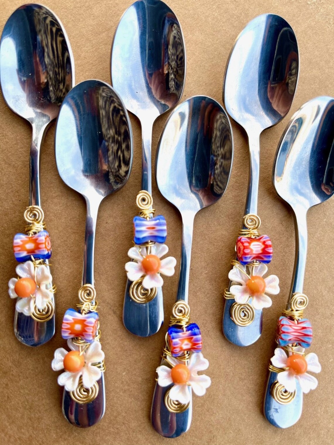 Beaded Tea Spoon Colorful Flowers Wire Wrapped Crystals | Etsy