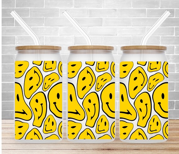 Beer Glass Can Smiley Faces Coffee Can Cup Happy Face Iced - Etsy