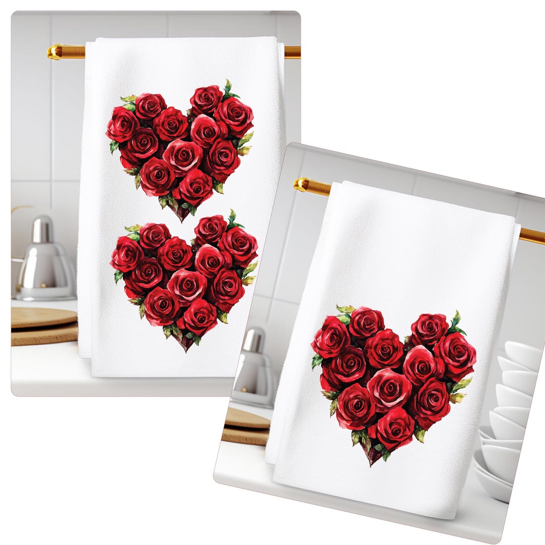 Floral Heart Kitchen Towel: Valentine's Day Tea Towel (set of 2) - Etsy