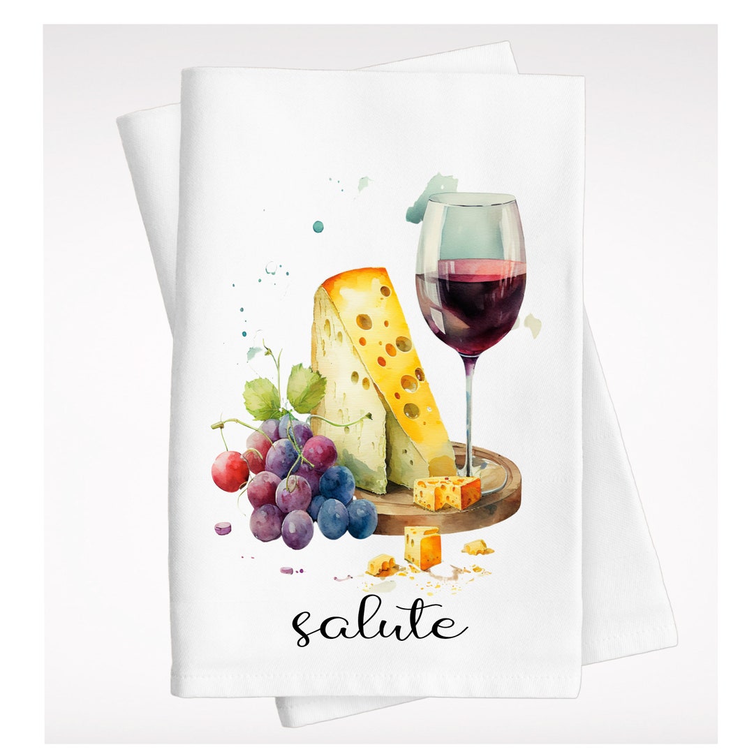 Cheese and Wine Kitchen Tea Towels, Wine Lover Towels, Charcuterie ...