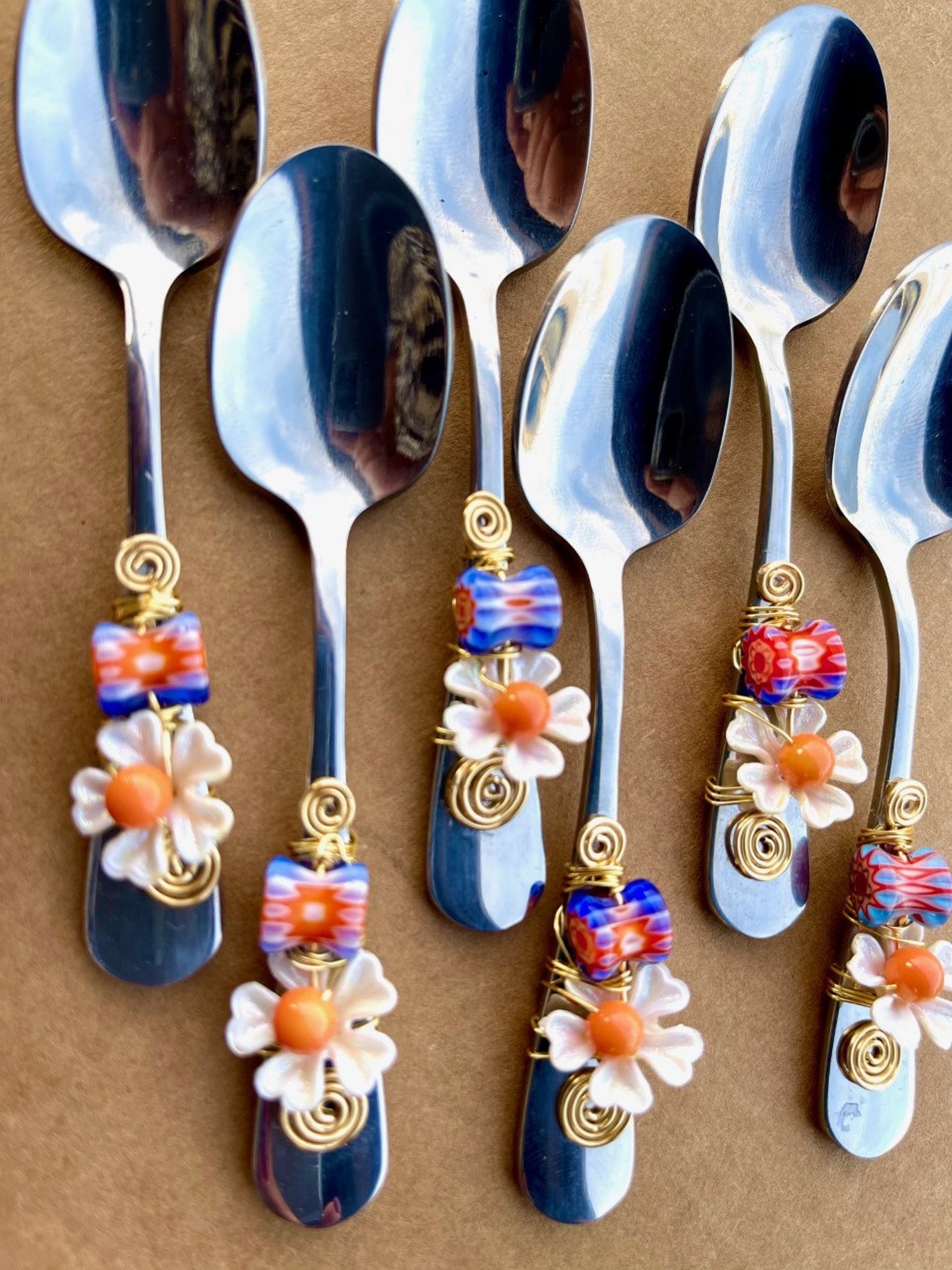 Beaded Tea Spoon Colorful Flowers Wire Wrapped Crystals - Etsy