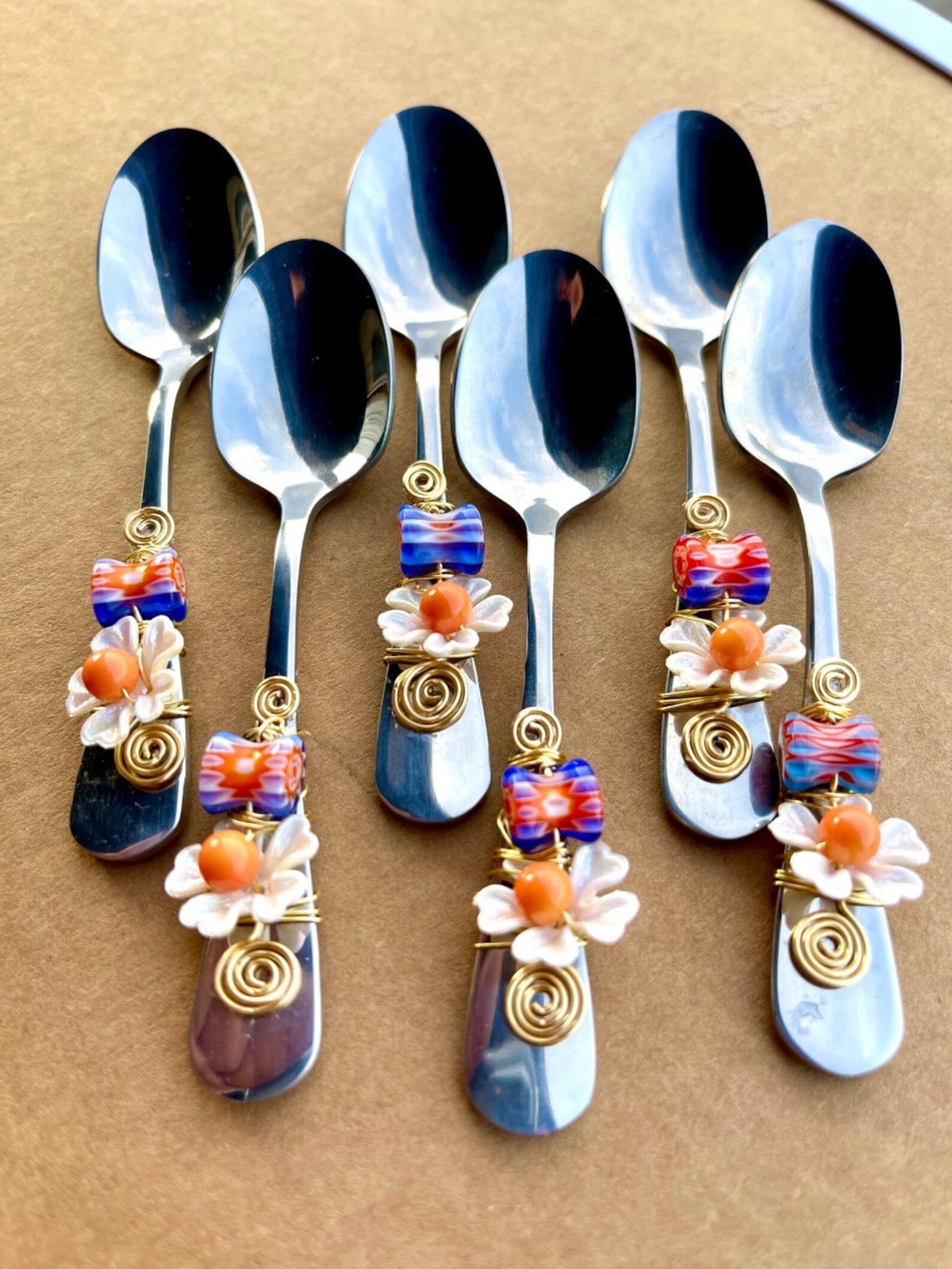 Beaded Tea Spoon Colorful Flowers Wire Wrapped Crystals | Etsy