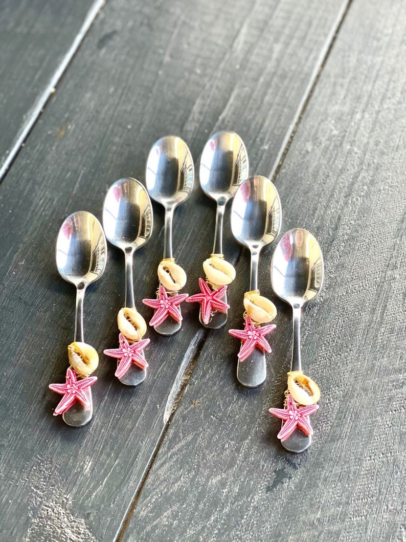 Beaded Tea Spoon Coral Nautical Beach Shell Wire Wrapped | Etsy