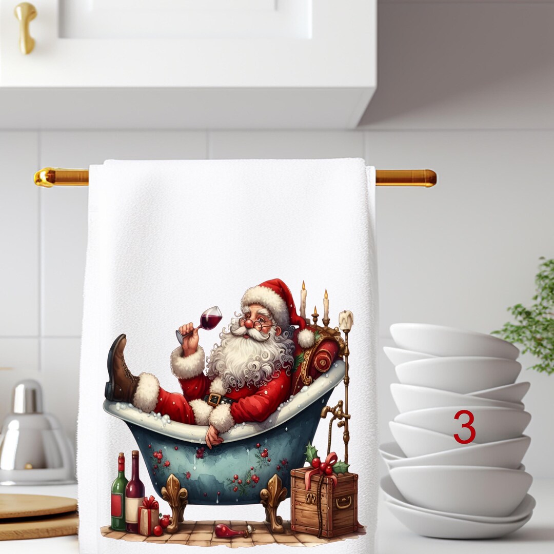 Santa in Bathtub Christmas Kitchen Towel, Holiday Decor - Etsy