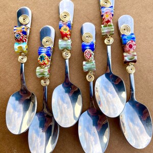 Beaded Tea Spoon, Colorful, Chinoiseries Ceramic, Wire Wrapped ...