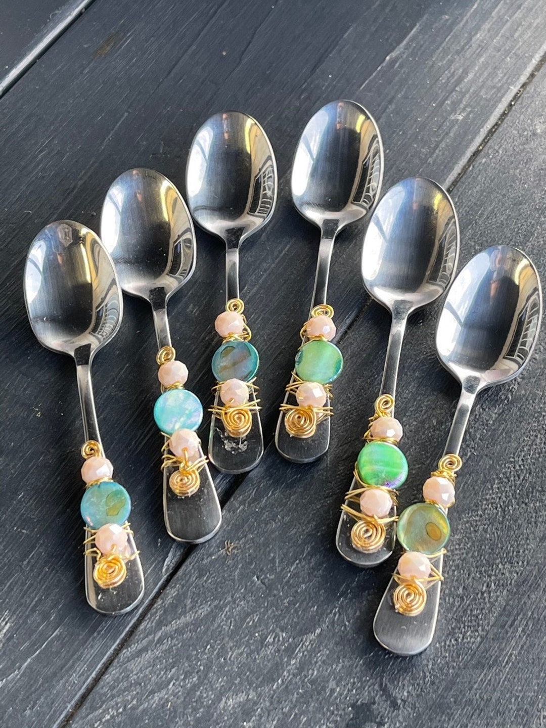 Beaded Tea Spoon, Colorful, Wire Wrapped, Crystals, Coffee Sugar Spoon ...