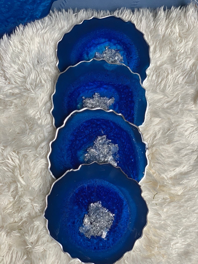 Blue & Silver Geode Resin Coasters: Chic House Decor - Etsy