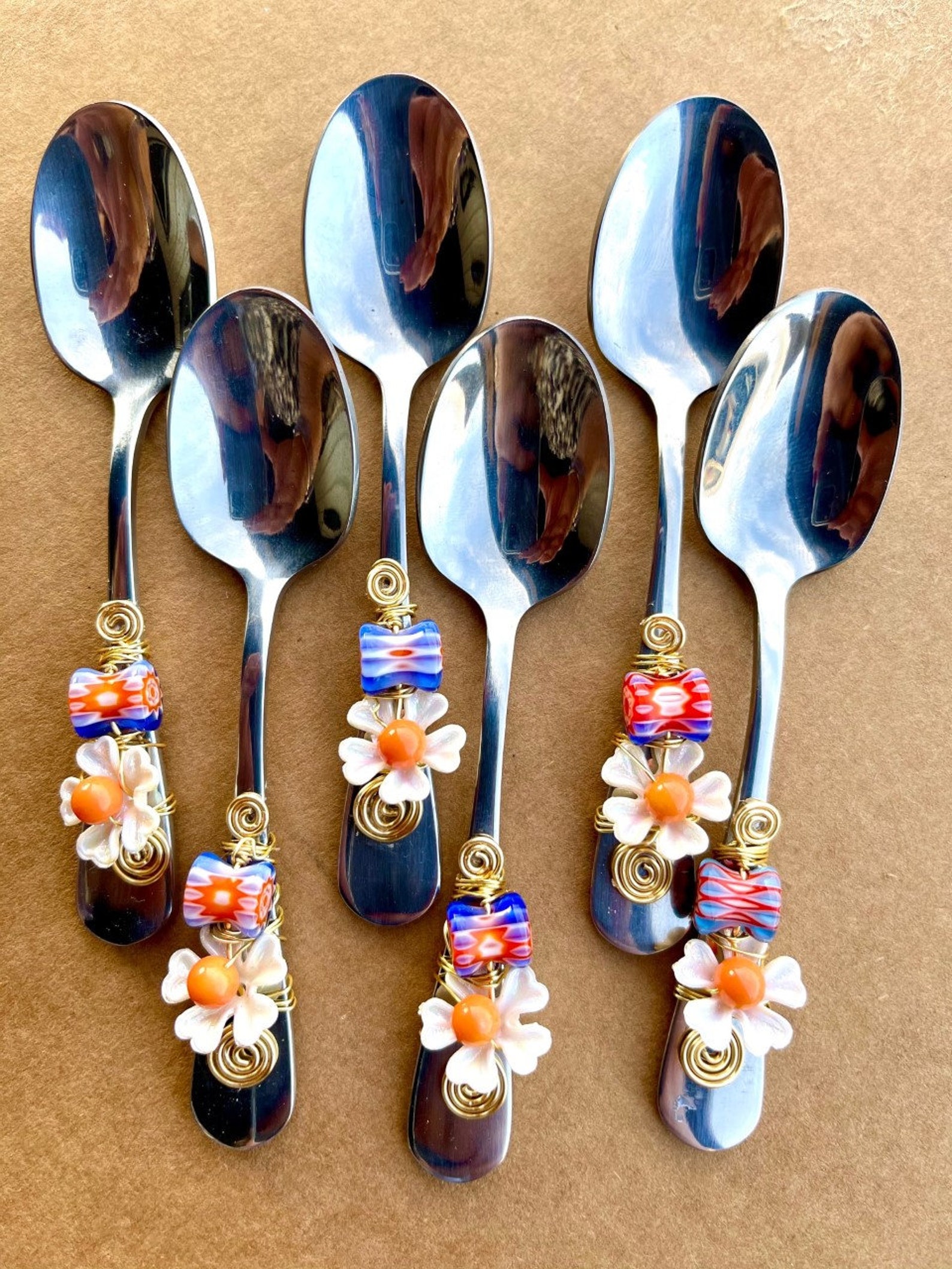 Beaded Tea Spoon Colorful Flowers Wire Wrapped Crystals - Etsy