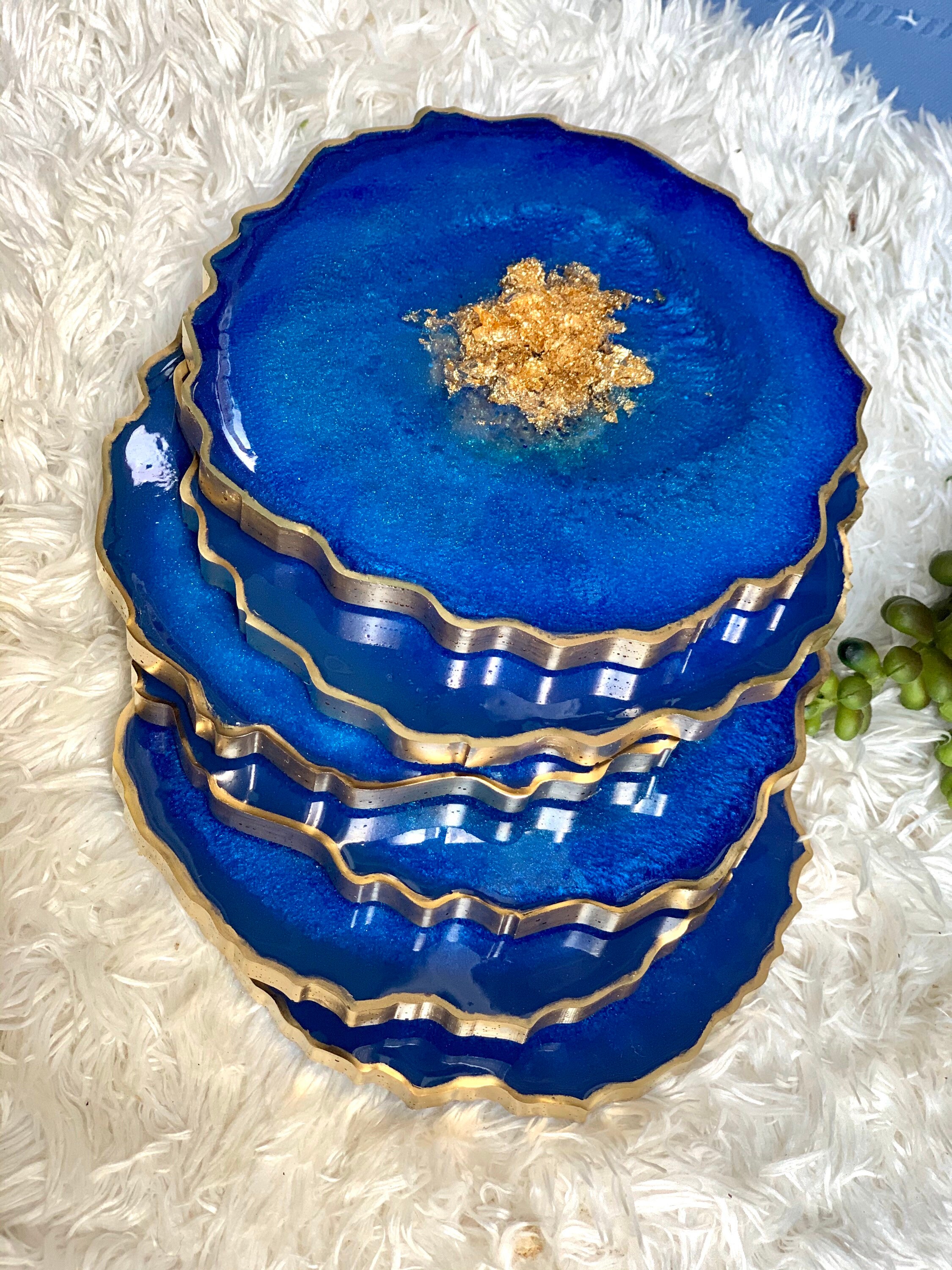 Unique Geode Shape Resin Coasters Agate Coaster Blue With | Etsy