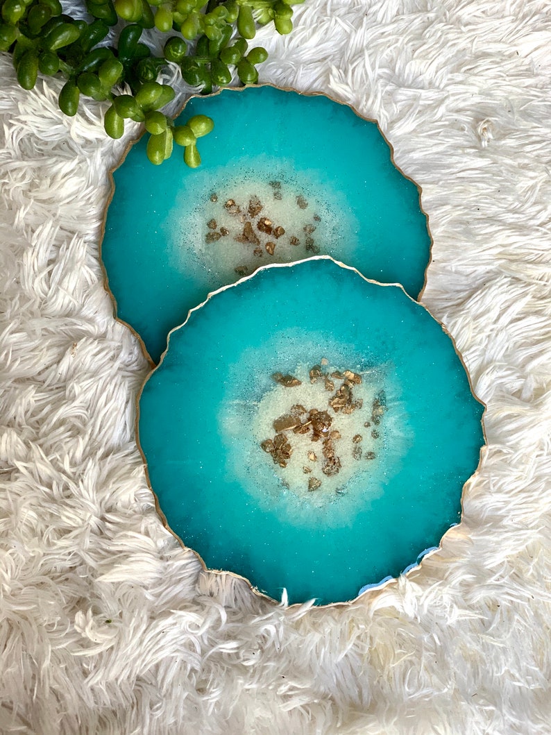 Unique Geode Shape Resin Coasters Agate Coaster Teal and - Etsy