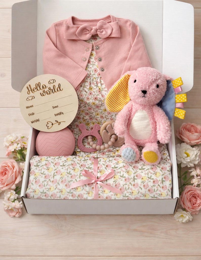 New Baby Girl Gift Box, Floral Outfit Gift Set, Personalized Baby ...