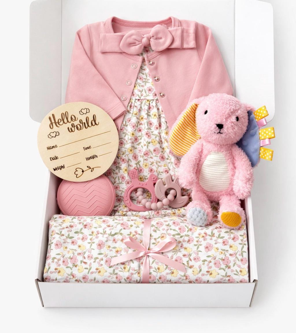 New Baby Girl Gift Box, Floral Outfit Gift Set, Personalized Baby ...