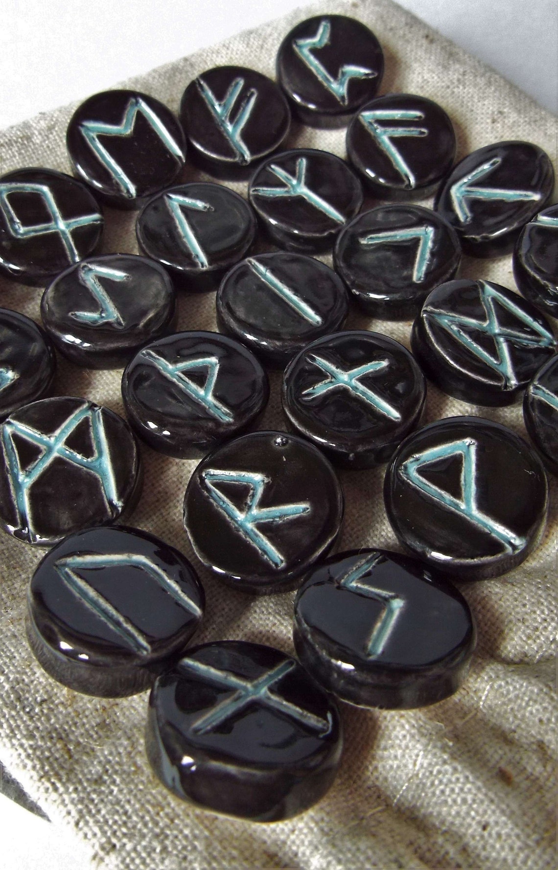 Ceramic Elder Futhark Rune Set With Natural Cotton Bag Travel | Etsy