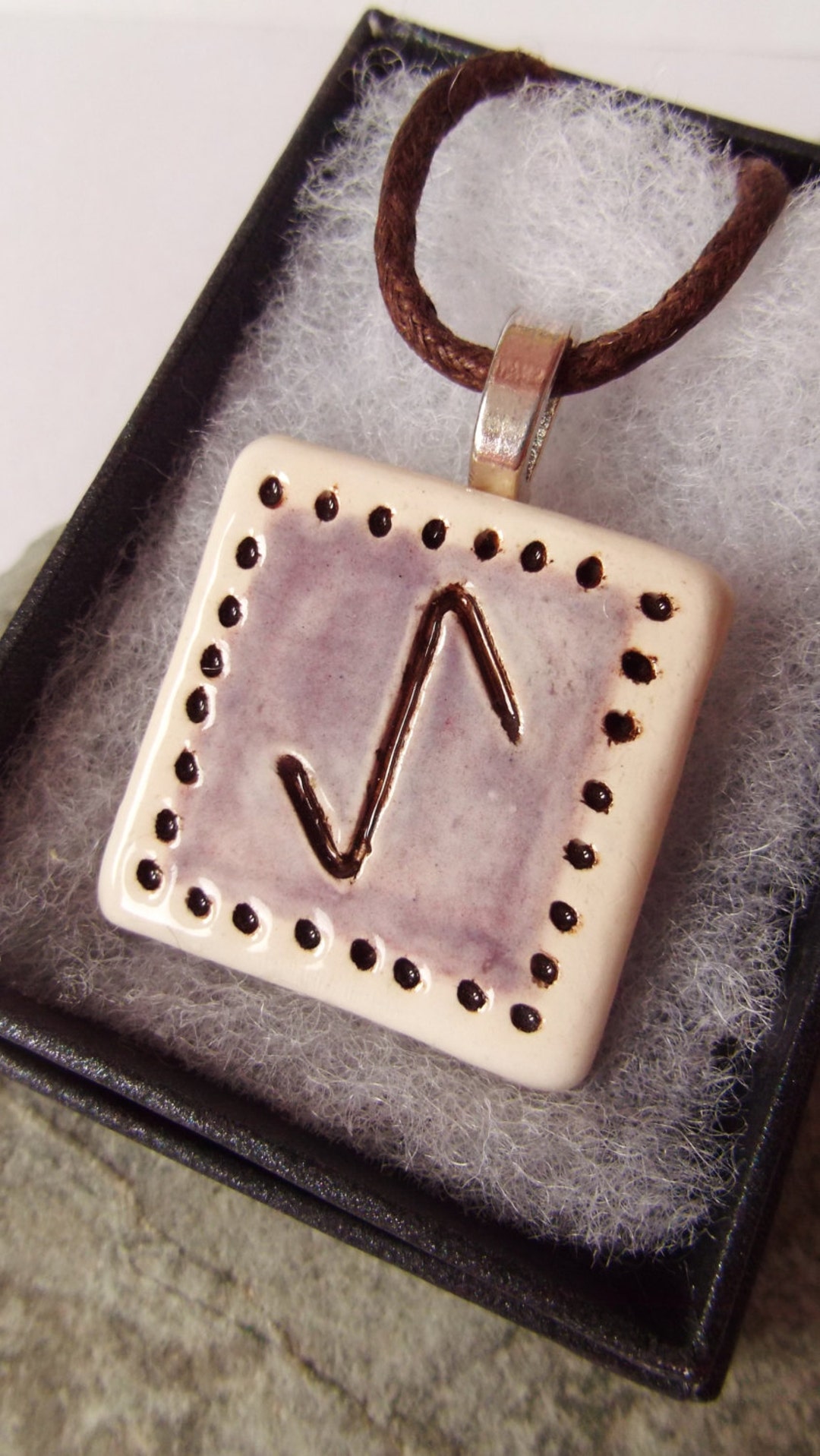 Ceramic Pottery Elder Futhark Rune Pendant, Eihwaz Rune Necklace ...