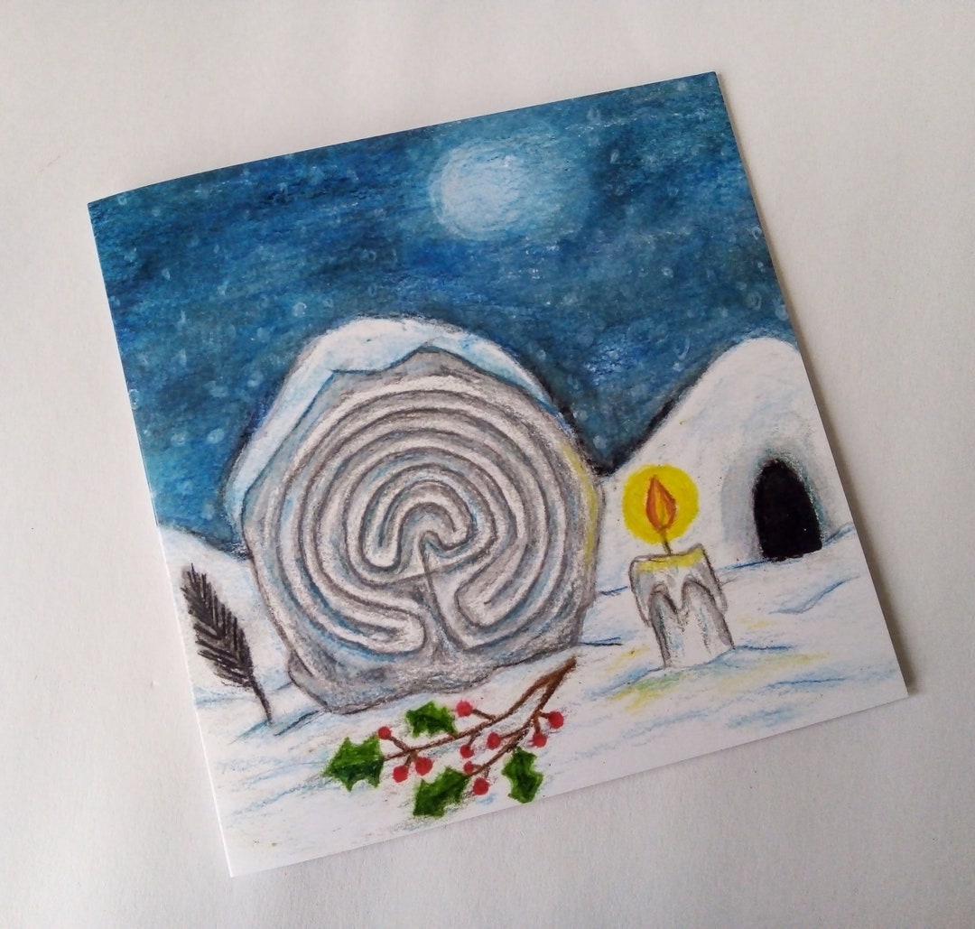 Midwinter Labyrinth Greeting Card, Labyrinth Card, Pagan Greeting Card ...