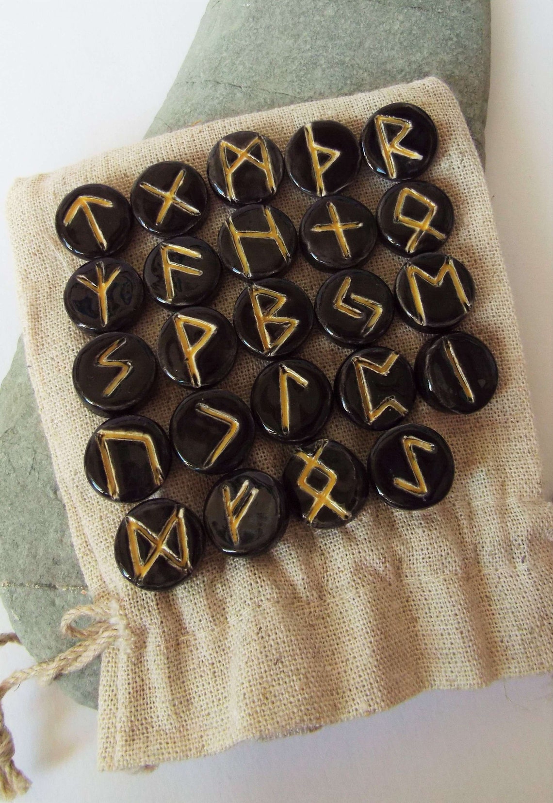 Ceramic Elder Futhark Rune Set With Natural Cotton Bag Travel | Etsy