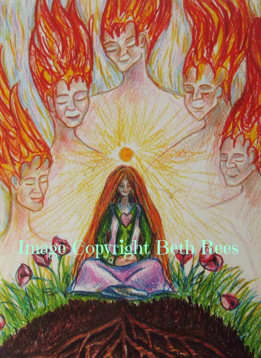 Meditation Greeting Card, Heart Chakra, Pagan Greeting Card, Blank Card ...