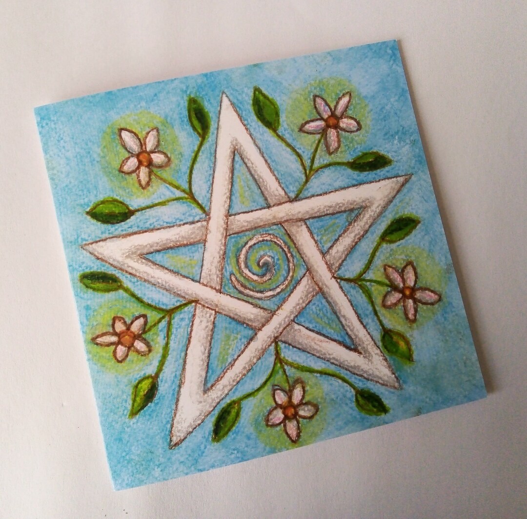 Flower Pentacle Greeting Card, Pentagram Card, Pagan Greeting Card ...